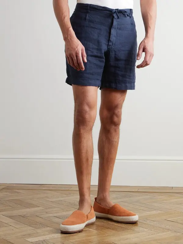 Hartford Tank Straight-leg Linen Drawstring Shorts - Blue