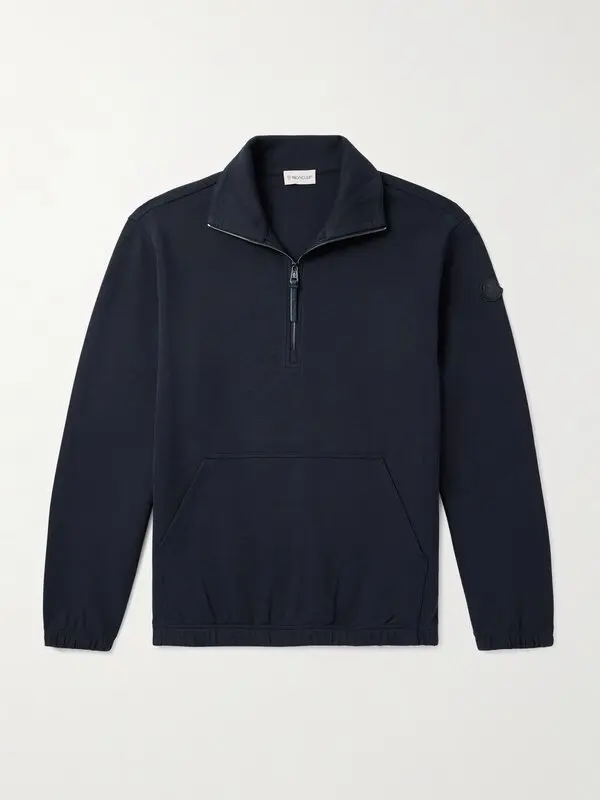 Moncler Logo-appliquéd Cotton-blend Jersey Half-zip Sweatshirt - Blue