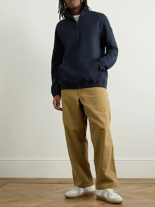 Moncler Logo-appliquéd Cotton-blend Jersey Half-zip Sweatshirt - Blue
