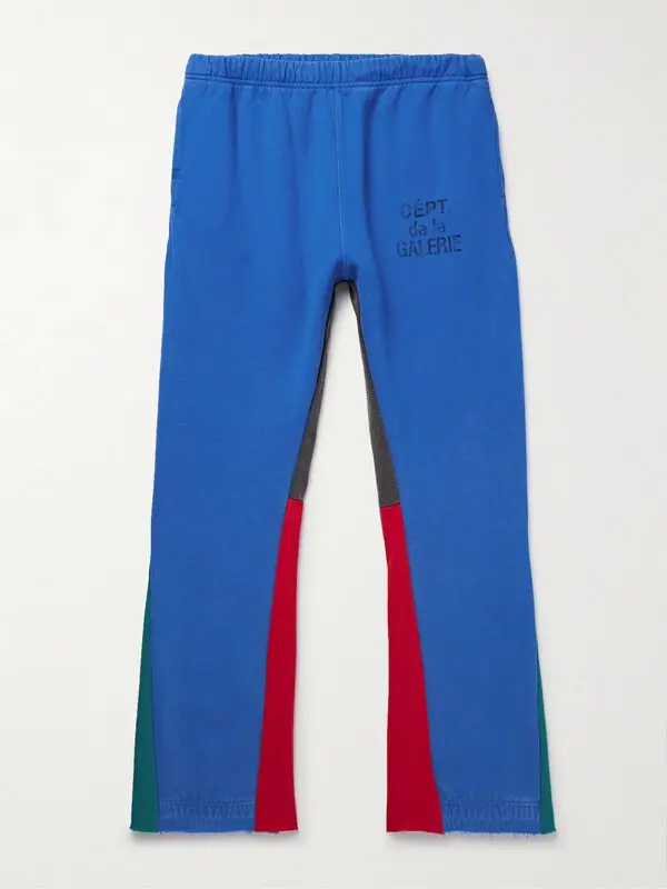 GALLERY DEPT. Flared Denim-panelled Logo-print Cotton-jersey Sweatpants - Blue