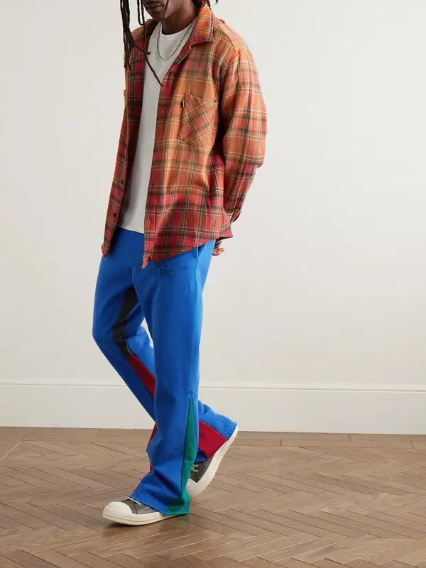 GALLERY DEPT. Flared Denim-panelled Logo-print Cotton-jersey Sweatpants - Blue