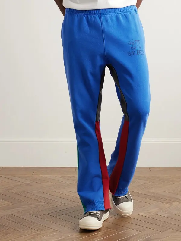 GALLERY DEPT. Flared Denim-panelled Logo-print Cotton-jersey Sweatpants - Blue