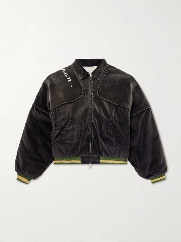 Kapital Logo-embroidered Cotton-velvet Bomber Jacket - Black