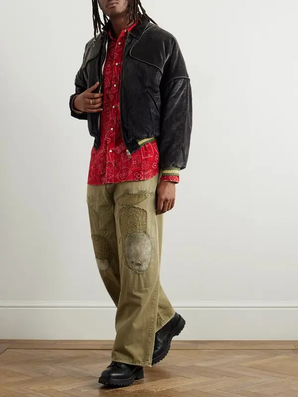Kapital Logo-embroidered Cotton-velvet Bomber Jacket - Black