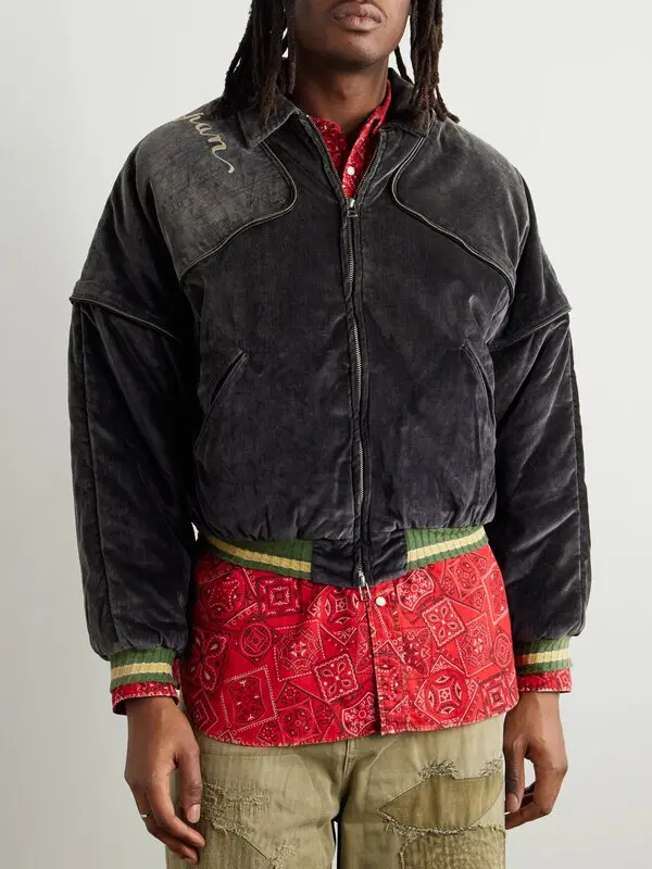 Kapital Logo-embroidered Cotton-velvet Bomber Jacket - Black