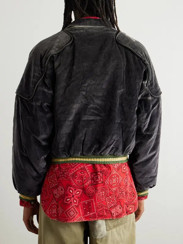 Kapital Logo-embroidered Cotton-velvet Bomber Jacket - Black