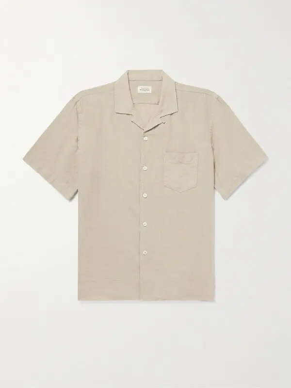 Hartford Palm Convertible-collar Linen Shirt - Neutrals