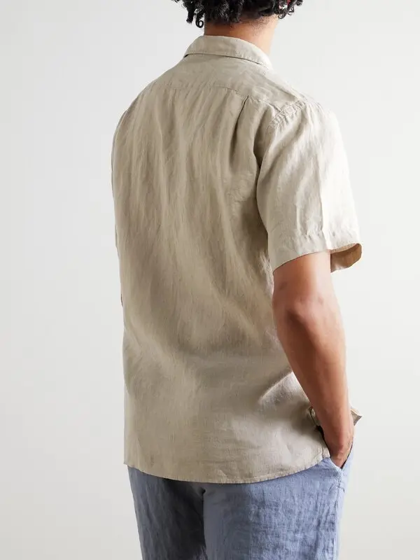 Hartford Palm Convertible-collar Linen Shirt