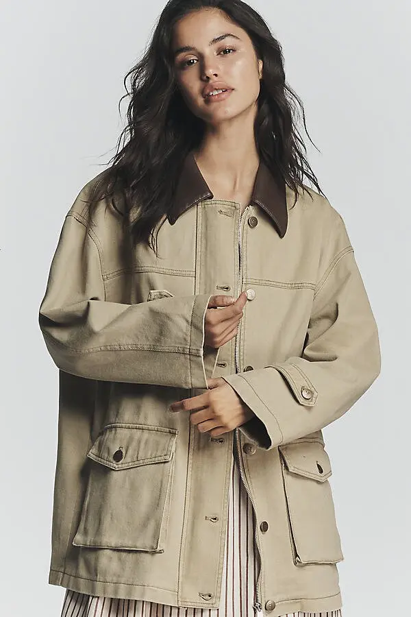 PILCRO Faux-leather Collar Barn Jacket
