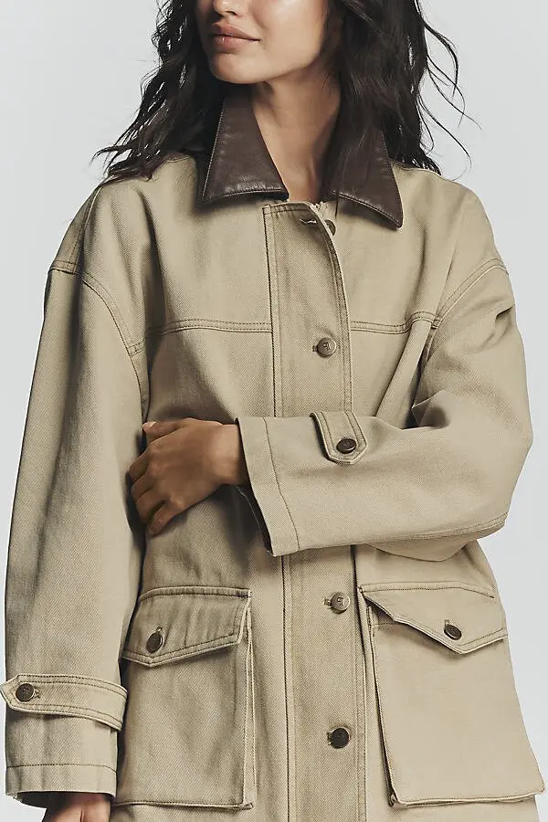 PILCRO Faux-leather Collar Barn Jacket