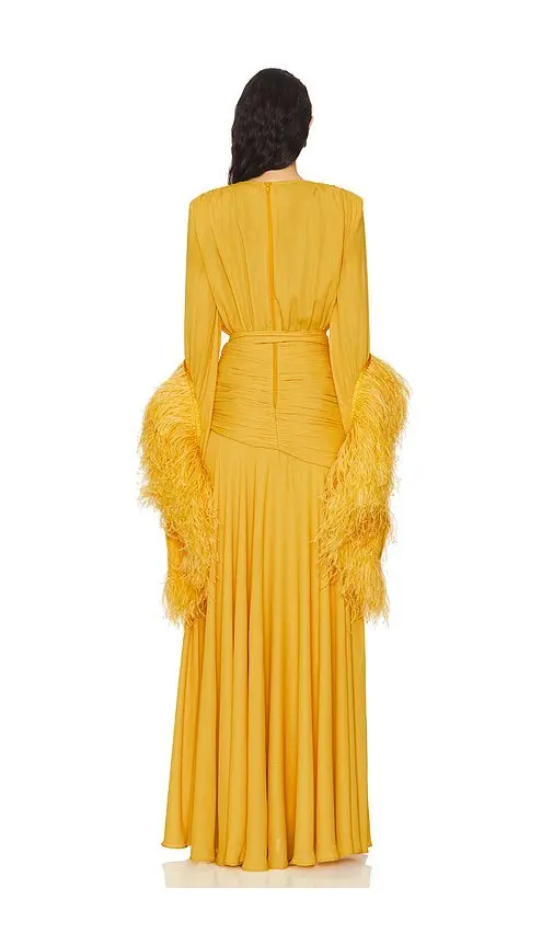 BRONX BANCO Geisha Maxi Dress With Feather Accents