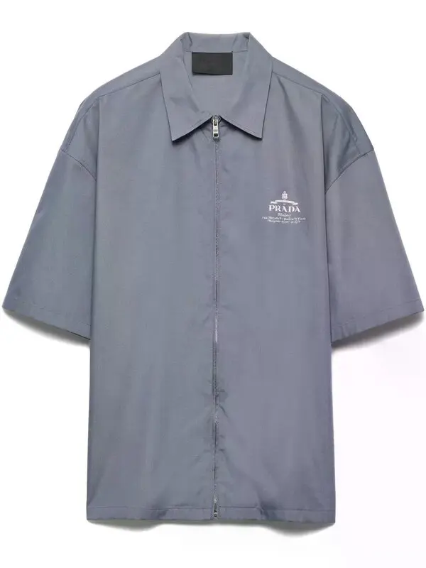 PRADA プラダ 20SS アートロゴパッチ ボタンダウン 半袖 ロングシャツ PRADA（プラダ） 半袖 シャツ UCS406 14JS メンズ ピンストライプ トップス