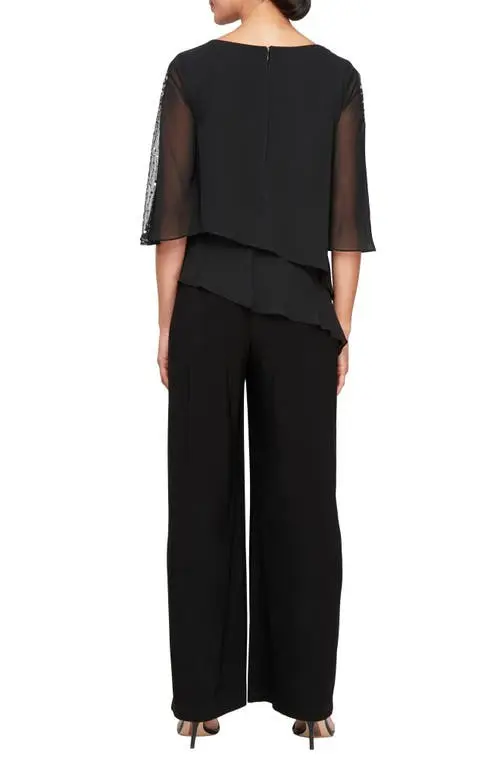 SL FASHIONS Tiered Capelet Jumpsuit