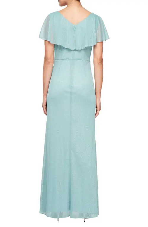 Sl Fashions Beaded Shimmer Capelet Gown - Seaglass | Editorialist