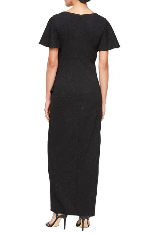 SL FASHIONS Flutter Sleeve Glitter Gown