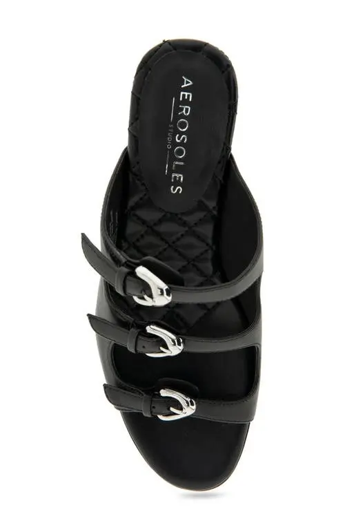 Aerosoles Jenna Slide Sandal - Black Leather