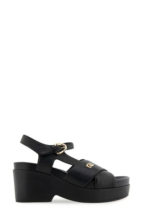 Aerosoles Cora Ankle Strap Platform Sandal - Black Leather