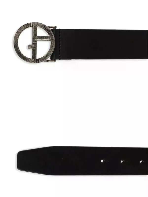 Giorgio Armani Logo Leather Belt - Black