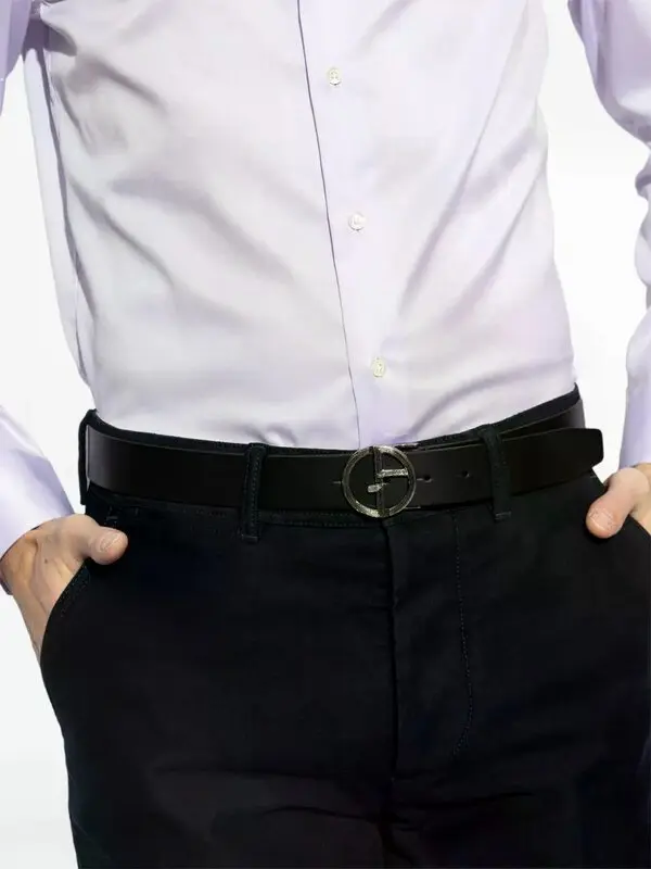 Giorgio Armani Logo Leather Belt - Black