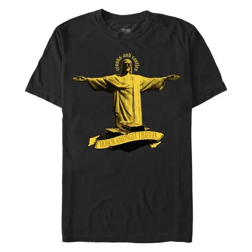 CROOKS & CASTLES Honor Amongst Thieves Yellow Print Short Sleeve Graphic T-shirt - Black