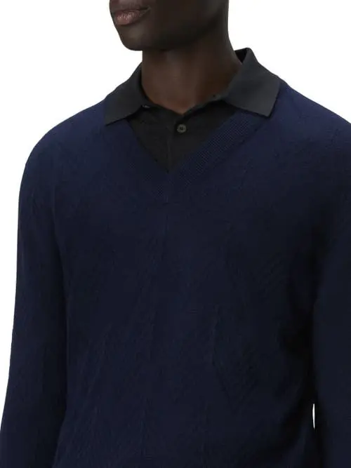 Missoni Cashmere V-neck Zigzag Pullover - Navy
