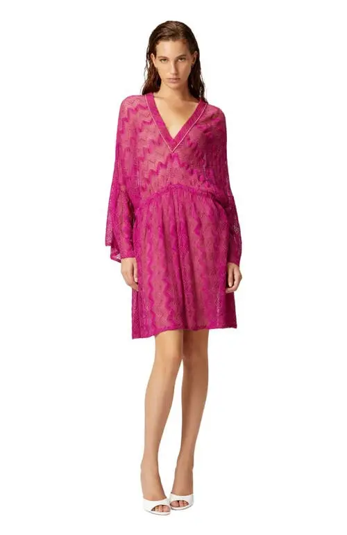 Missoni Cover-up Dress In Zig Zag Lamé Viscose With Wide Sleeves - Purple