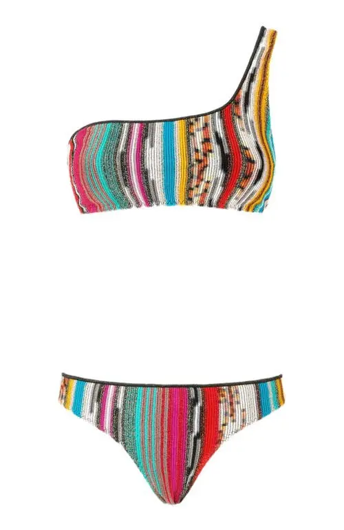 Missoni One-shoulder Bikini In Lamé Slub Viscose - Multicoloured