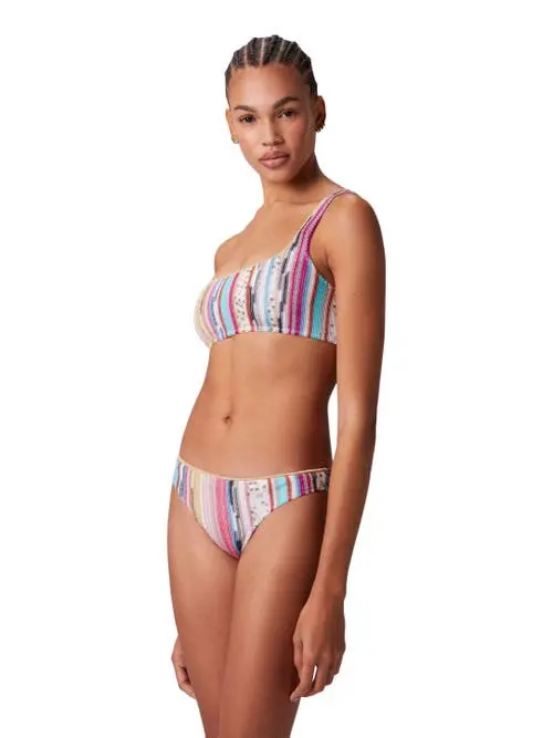 Missoni One-shoulder Bikini In Lamé Slub Viscose - White Multi