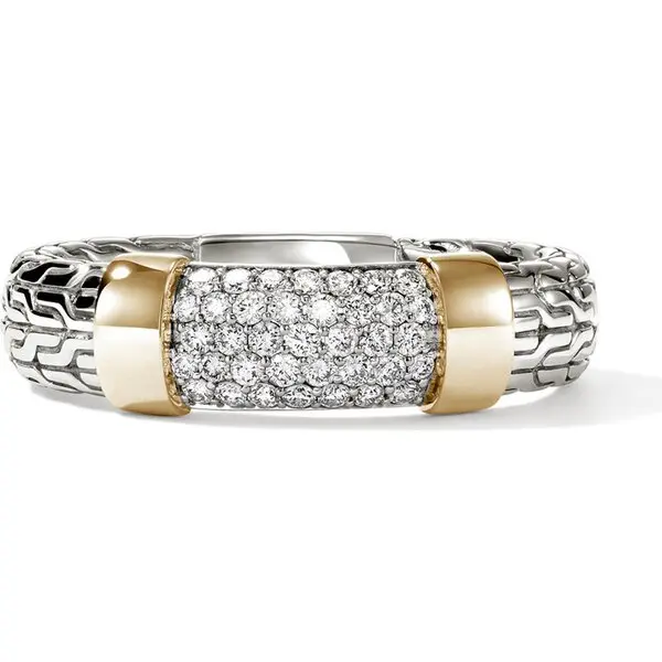 John Hardy Jh Essentials Diamond Ring - Silver And Gold White Diamond