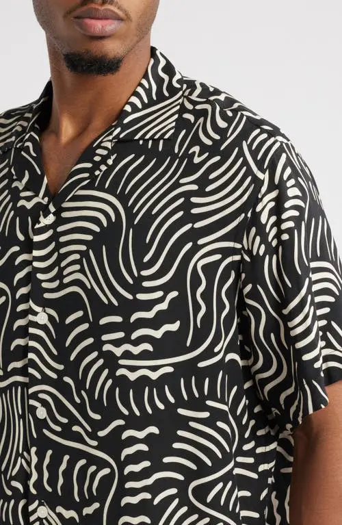 Oas Lorenzo Abstract Botanic Print Viscose Camp Shirt