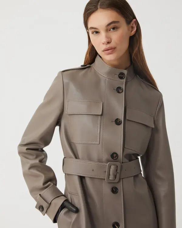 Veronica De Piante Celine Nappa Leather Coat - Gray
