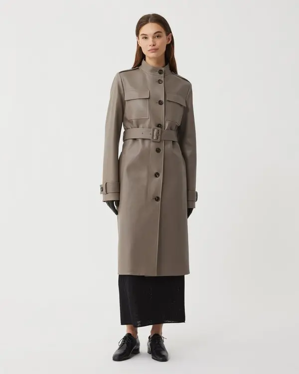 Veronica De Piante Celine Nappa Leather Coat - Smog