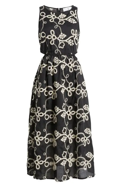 sachin and babi light blue dress Sam Edelman Platinum Leafy Embroidery Maxi Dress In Black