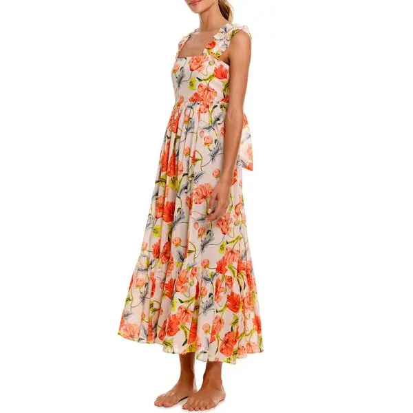 THE LAZY POET Mika Floral Cotton Nightgown - Light Beige