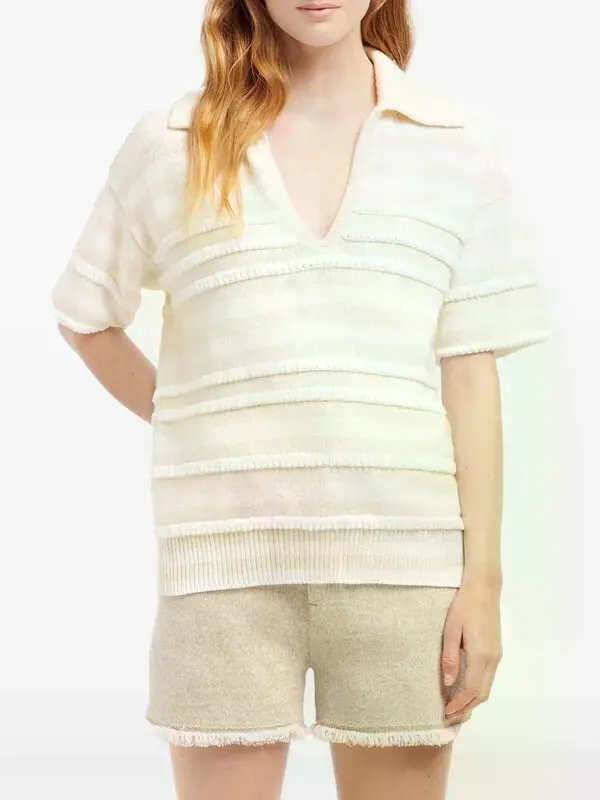 BARRIE Striped Polo Top - White