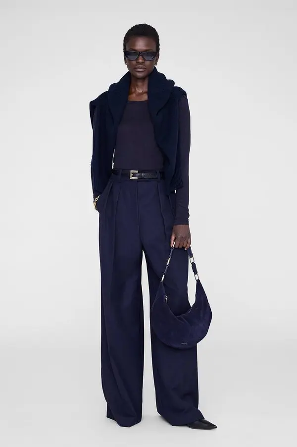 ANINE BING Kate Hobo Bag - Navy Suede