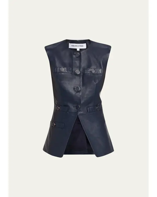 Veronica Beard Tamara Leather Vest - Navy