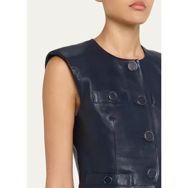 Veronica Beard Tamara Leather Vest - Navy