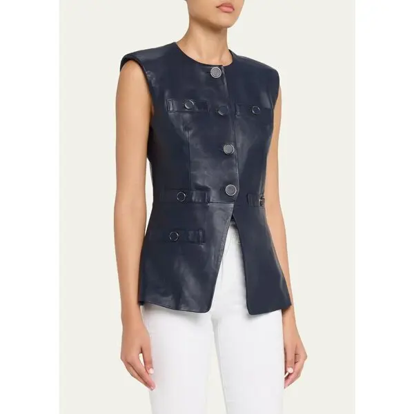 Veronica Beard Tamara Leather Vest - Navy