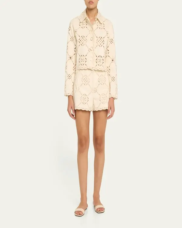 Veronica Beard Adelaide Eyelet-embroidered Jacket - Ecru