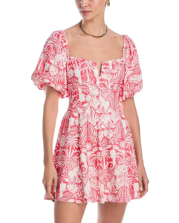 Aqua Printed Puff Sleeve Dress