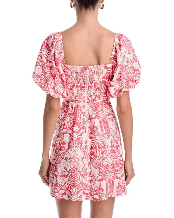 Aqua Printed Puff Sleeve Dress