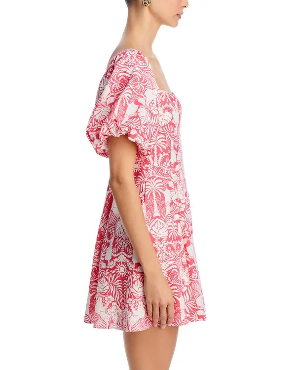 Aqua Printed Puff Sleeve Dress