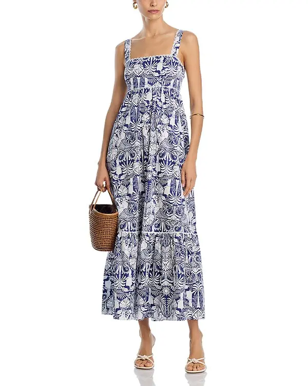 Aqua The White Lotus X Palm Print Maxi Dress - Navy