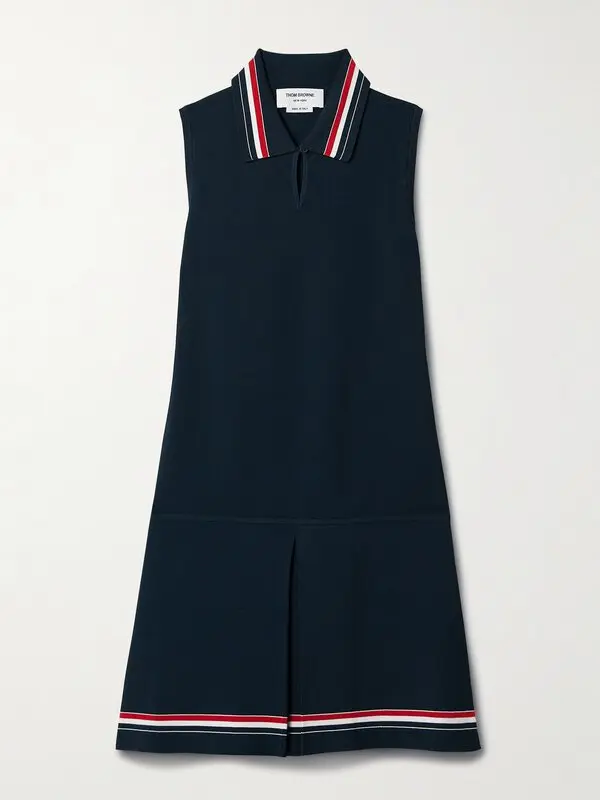 Thom Browne Pleated Striped Stretch-knit Mini Dress