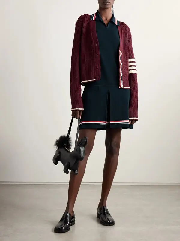 Thom Browne Pleated Striped Stretch-knit Mini Dress
