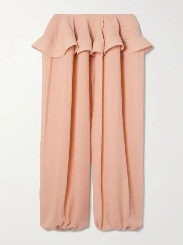 Alaïa Pleated Georgette Peplum Tapered Pants - Orange