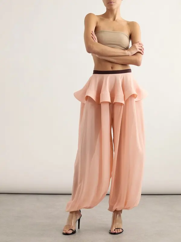 Alaïa Pleated Georgette Peplum Balloon Pants - Orange
