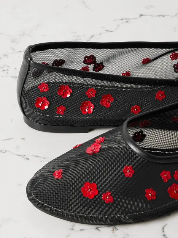 Staud Alba Sequin-embellished Ballet Flats - Black