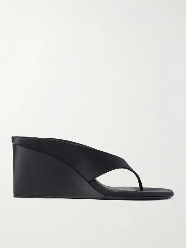 Alaïa Satin Wedge Sandals - Black